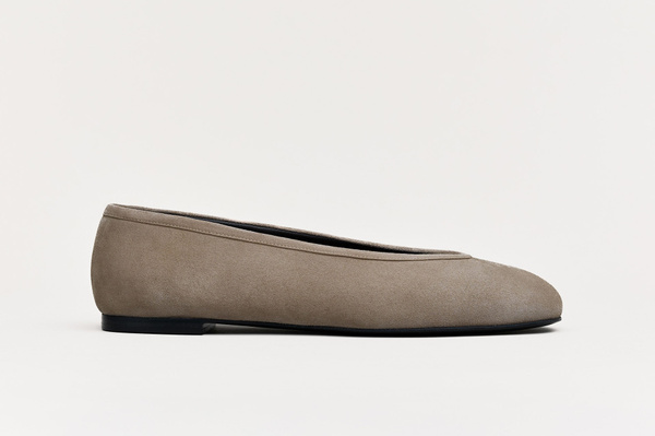 Women's Ballet Flat – Greige Suede | Leather Sole | MORJAS